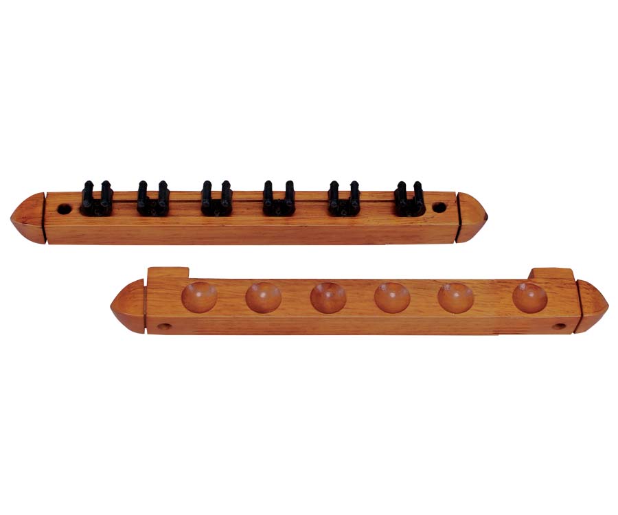 Two Piece 6 Cue Clip Wall Rack - Honey
